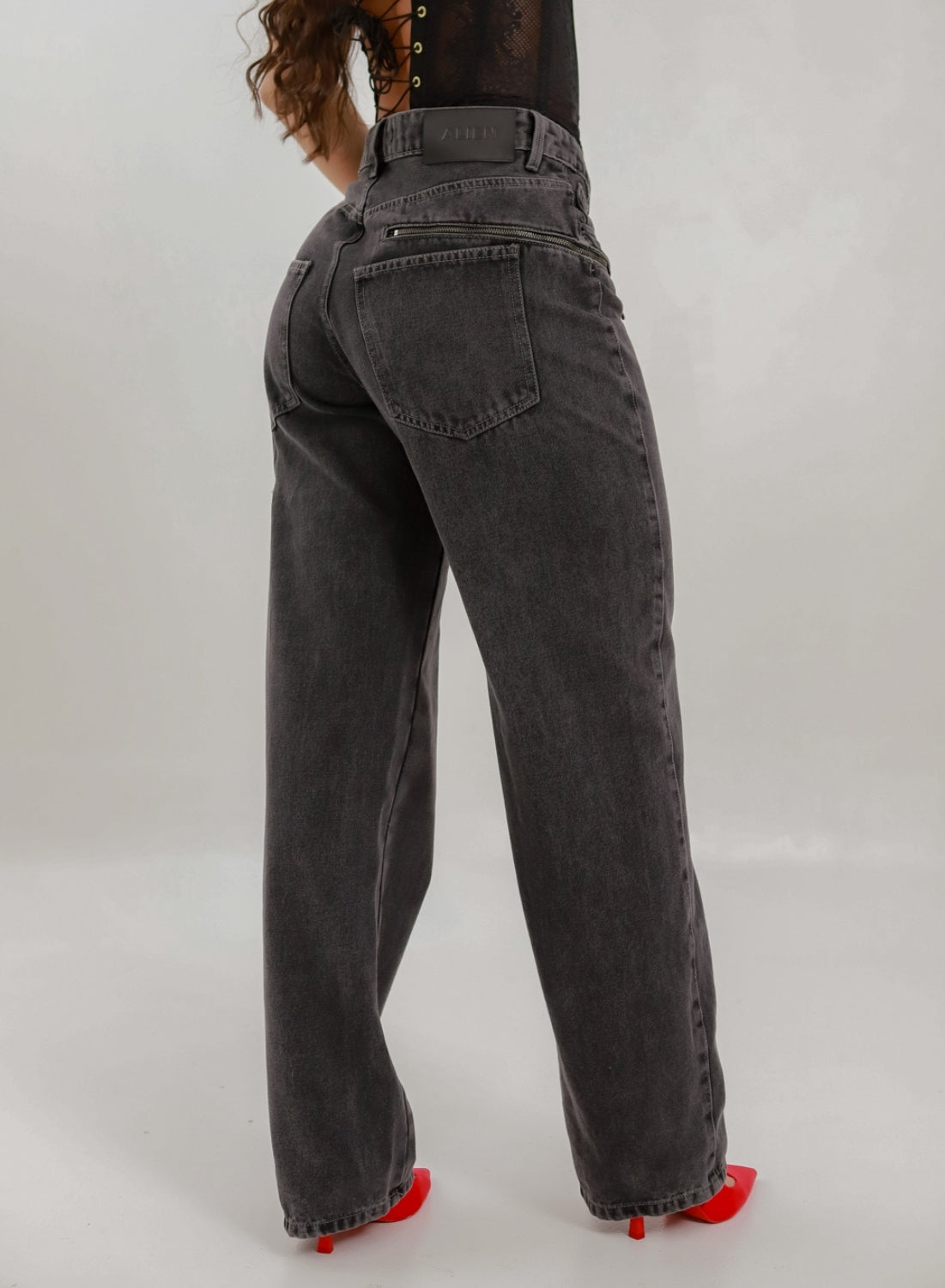 Loki Dark Gray - Women's Mid Waist Baggy Jeans – Alien Jeans